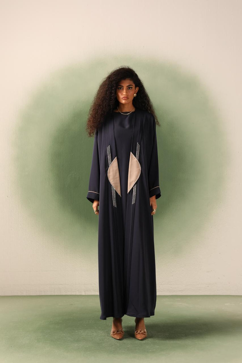 Beaded Embellished Blue Abaya Set — Elna Line