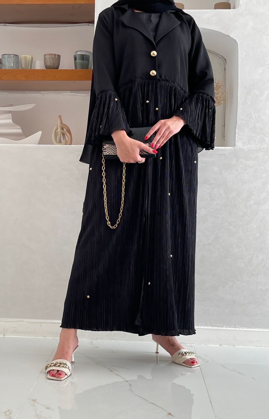 Golden Button Coat Abaya - Elna Line